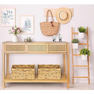 Long Console Table, Console Tables for Entryway, Rattan Entry Table Narrow Wood Console Table with Storage, Modern Couch Table Hallway Table Boho Sofa Table for Living Room