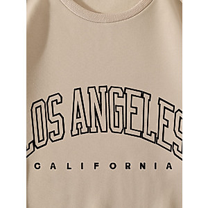 WDIRARA Men's Letter Graphic Round Neck Long Sleeve Sweatshirt Casual Tops Khaki Los Angeles L