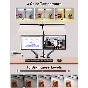 BRISON Double Head LED Desk Lamp, 24W for Home Office with 160 LED Beads, Swivel Arm Architect Desk Light with Clamp, 3 Lighting 10 Brightness, Adjustable Table Light for Read/Monitor/Work