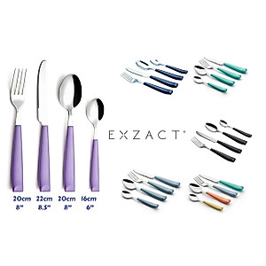EXZACT Cutlery Set Coloured 16PCS - Stainless Steel with Plastic Wide Handles – Comfortable to Hold - 4 x Forks, 4 x Dinner Knives, 4 x Dinner Spoons, 4 x Teaspoons – Service for 4