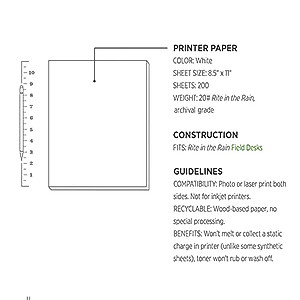 Rite in the Rain All-Weather Copier Paper, 8 1/2" x 11", 20# White, 200 Sheet Pack (No. 8511)