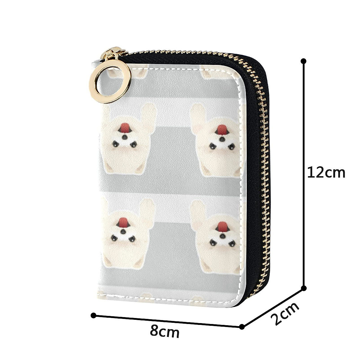 Pomeranian Dog Face Heads Seamless on White GreyGrey Credit Card Coin wallet, RFID Blocking Compact Women Leather Card Holder, Key Change Organizer, Zipper Purse Clutch Pouch Pocket