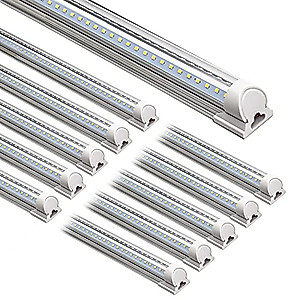 Barrina 8FT LED Shop Light, 72W 9000LM 6500K, Clear Cover Linkable LED Tube Lights, Integrated T8 Light Fixture, V Shape LED Ceiling Lights for Garage, Warehouse, Workshop, 10 Pack