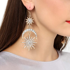 Exaggerated Luxury Sun Moon Stars Drop Earrings Rhinestone Punk Earrings for Women Jewelry Golden Boho Vintage Statement Earrings