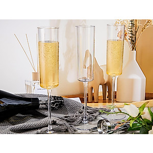Ciaell 24 Pack Plastic Champagne Flutes - Clear 6 Oz Disposable Champagne Glasses - Square Plastic Toasting Glasses for Party Birthday Anniversary Wedding