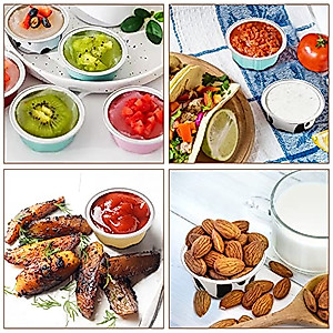 AOSYCO Dessert Cups With Lids, Tiny Condiment Storage, Mini Snack Containers, Salad Dressing Container To Go, 1.6 Oz 100pcs - 5 Colors Mixed Aluminum Foil Pans with Lids