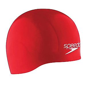Speedo Silicone Aqua V Swim Cap, Red, Medium