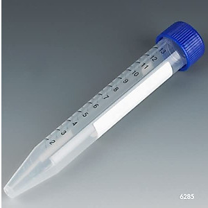 Centrifuge Tube, 15mL with Blue Flat Top Screw Cap, Printed Graduations, Case of 500