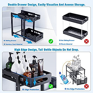 LEPO Under Sink Organizer and Storage, 2 Tier Pull Out Drawer Organizer for Kitchen Cabinets, Stainless Steel Under Sink Organizers with Sliding Basket, Double Under Sink Storage Shelf for Bathroom