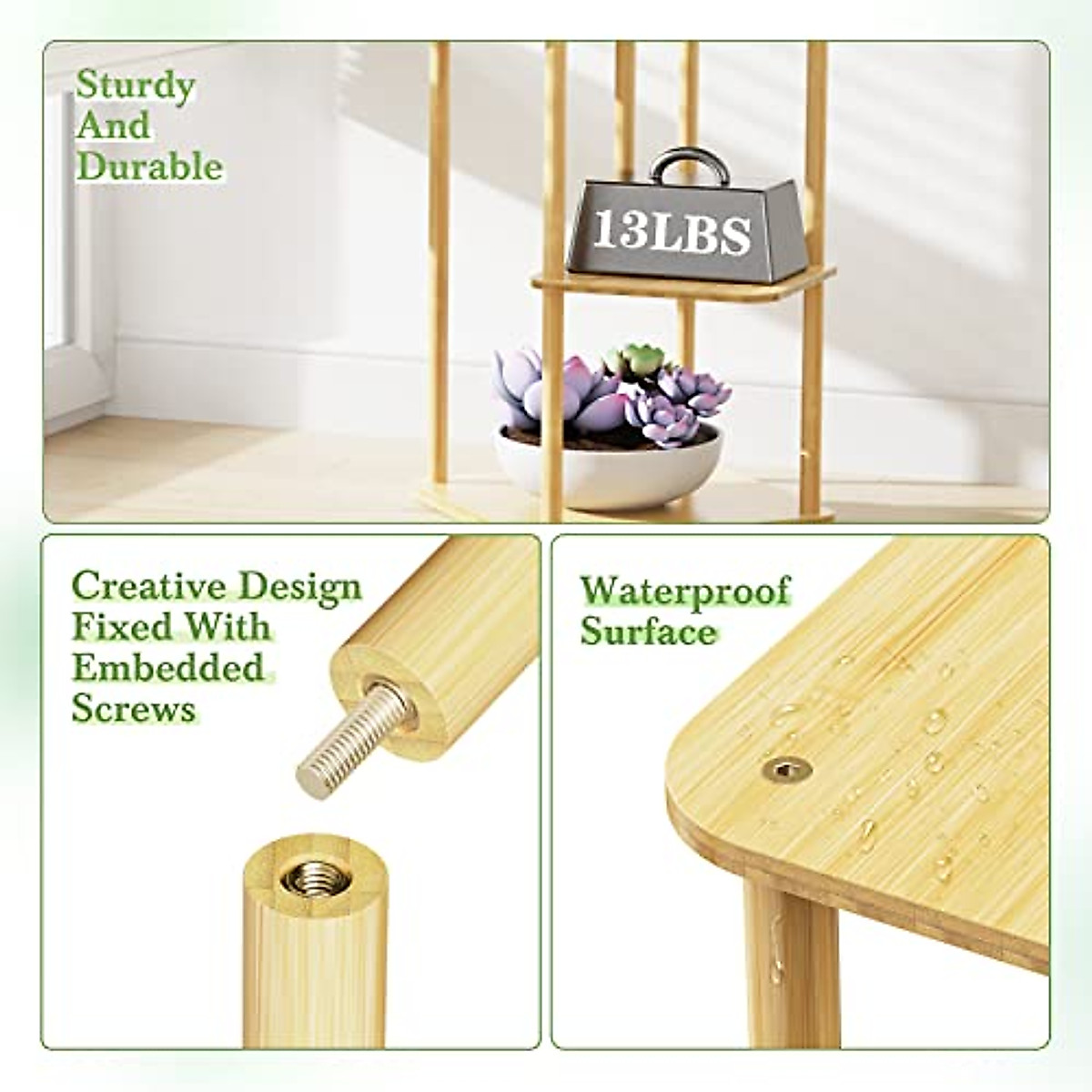 MUDEELA Plant Stand Indoor, 5 Tier Bamboo Corner, Tall Shelf Multiple Plant Holders for Indoor, Outdoor, Corner, Living Room, Balcony, and Bedroom