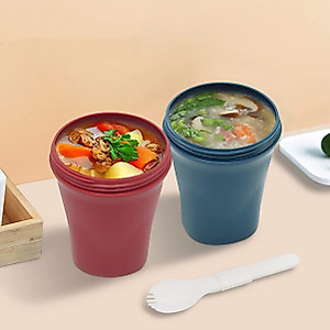 Cabilock Portable Soup Mug Soup Cup with Spoon Insulated Food Container Microwave Soup Mug with Lid Lunch Flask Oatmeal Bowls Microwave Safe Leakproof Travel Plastic Pp Food Jar