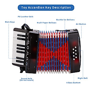 Kids Accordion,17 Key 8 Bass Button Mini Accordion Instrument,Toy Accordion Musical Instrument with Retractable Leather Strap for Child Children Kids Beginners Student Educational