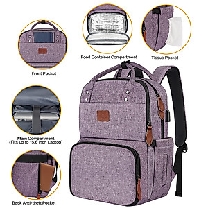 MATEIN Laptop Backpack with Lunch Box, Insulated Women Backpacks with Cooler Compartment, 15.6 inch Water Resistent Tote Food Bag with USB Charging Port for College Beach Camping Picnics Hiking