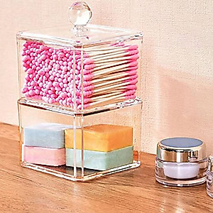 Smalibal 1 Set Cotton Ball Holder, Transparent Cotton Swab Holder with Lid, Plastic Qtip Holder, Qtip Dispenser, Cotton Swab Dispenser, Swab Pad Dispenser for Bathroom, Dressing Room A