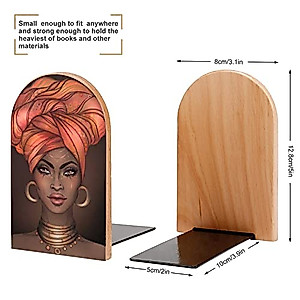 Hon-Lally American African Girl Pattern Wood Bookends Decorative Bookend Non-Skid Office Book Stand for Books Office Files Magazine