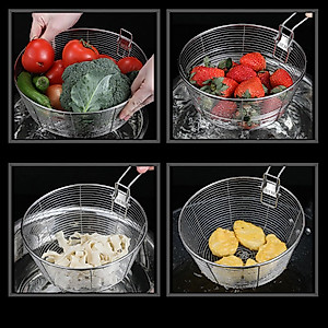 Stainless Steel Deep Fryer Basket for Frying Serving Food, Multifunctional Fry Basket with Detachable Handle Fryer Round Wire Mesh French Chip Frying Serving Food Presentation Tableware (8 Inch)