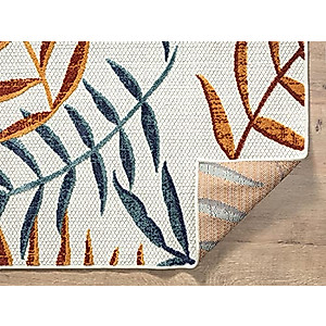 Abani Modern Cream, Red & Blue 5'3" x 7'6" (5x8) Leaf Print Area Rug Rugs - Non-Shedding Indoor/Outdoor Nature Design Bedroom Rug