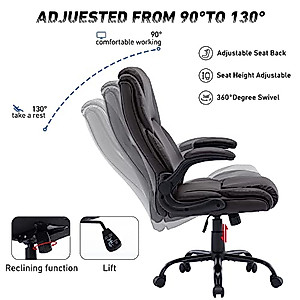 Executive Office Chair, Leather Office Chair, Adjustable Ergonomic High Back Office Chair with Flip-up Armrests, Executive Desk Chair Swivel Rolling Computer Chair with Lumbar Support (Brown)