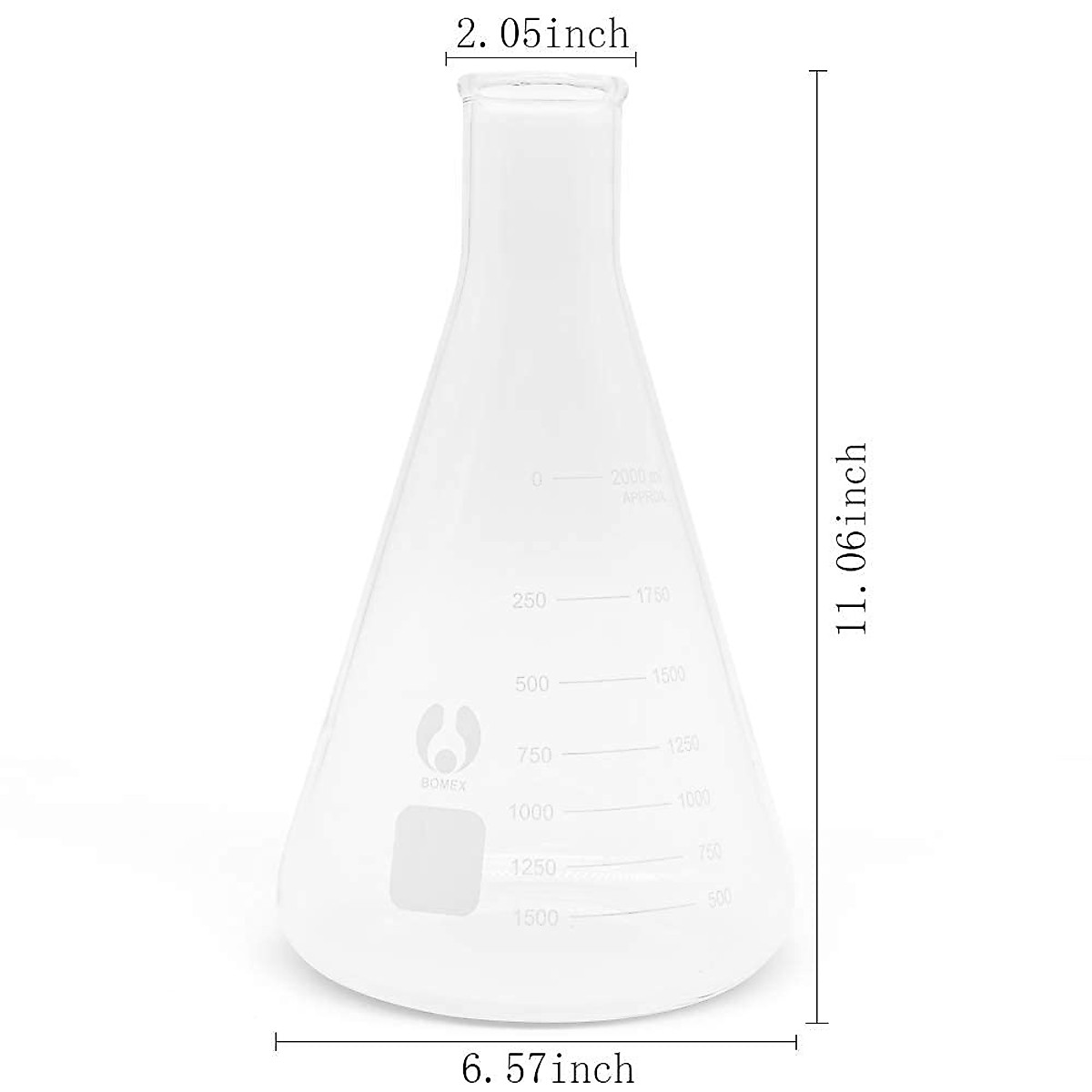 Glass Flask Erlenmeyer Flask Set Narrow Mouth 2000ml Glass Graduated Cylinder Set Thick Measuring Cylinders 5ml 10 ml 50ml 100ml with 2 Glass Stirring Rod and 1 Brush