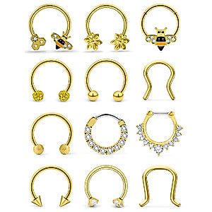 Msndnkwo 16G Septum Ring for Women Men 316L Surgical Stainless Steel Septum Jewelry Nipple Rings Nose Ring Seamless Hinged Segment Clicker CZ Daith Rook Helix Tragus Cartilage Piercing Jewelry