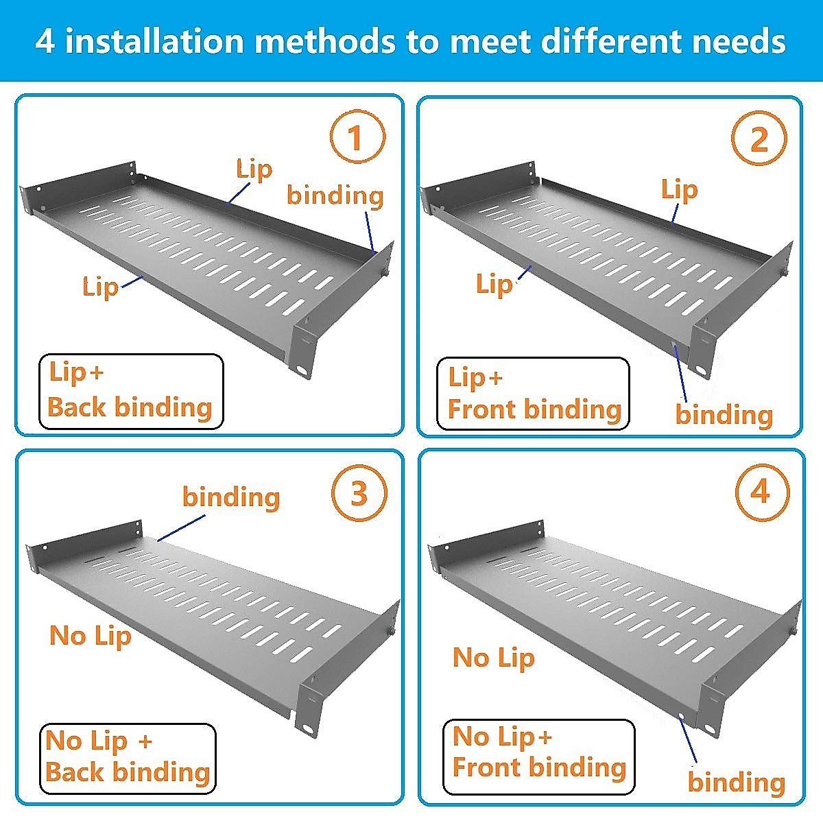 Jingchengmei 2 Pack of 1U Disassembled Vented Cantilever Server Rack Mount Shelf 8" (203mm) Deep for 19" Network Cabinet or Equipment Rack (8V2PC)