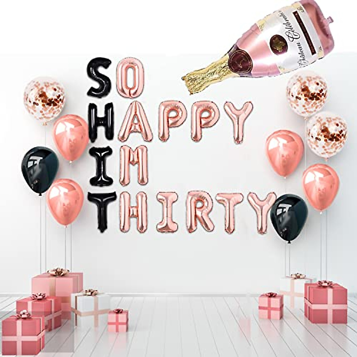 30th Birthday Ballloons, So Happy Im Thirty Balloons Black and Rose Gold, Funny 30th Birthday Balloons, 30th Birthday Banner, 30th Birthday Decorations, 30th Birthday Gift Ideas