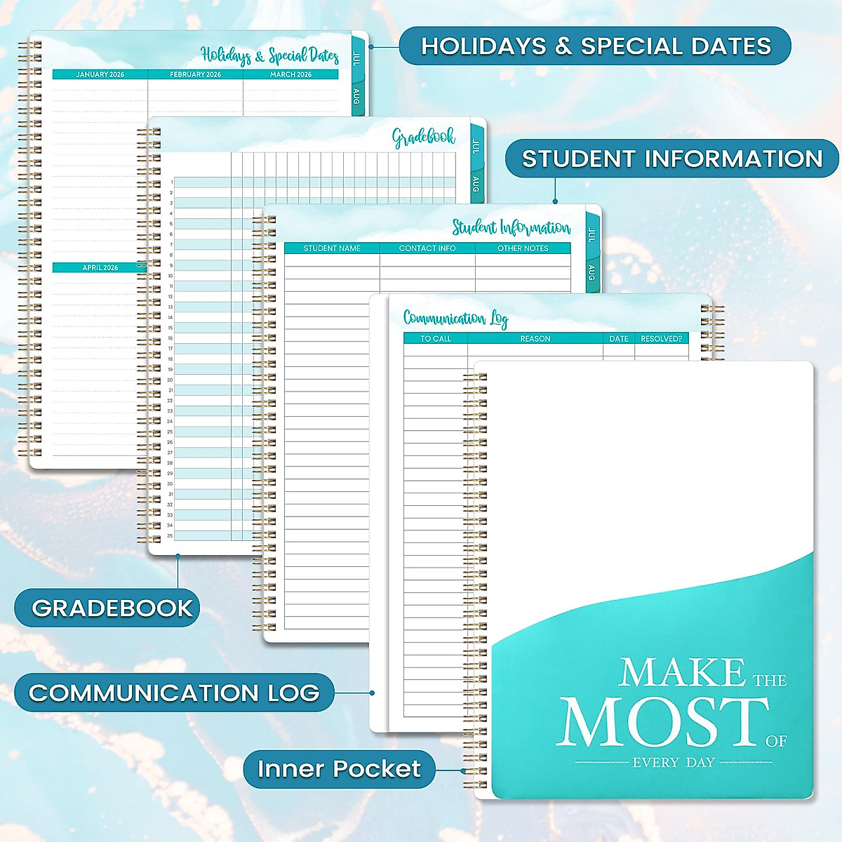 Planner 2023-2024 - Jul.2023 - Jun.2024, 2023-2024 Planner, Academic Planner 2023-2024, 2023-2024 Planner Weekly & Monthly with Tabs, 8" x 10", Flexible Cover, Twin-Wire Binding - Black Waterink