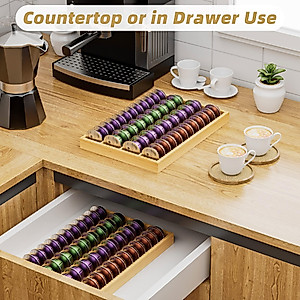 MinBoo Bamboo Coffee Pod Storage Holder Drawer Insert for Counter Compatible Nespresso Vertuo Vertuoline Capsules for Kitchen, Home, Office, Coffee Station
