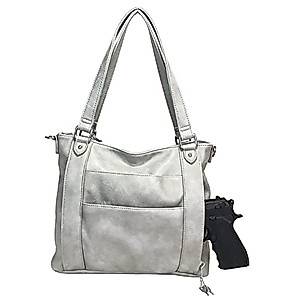 Zzfab Concealed Carry Hobo Bag with Hidden Lock Multi Pockets CCW Tote Bag Grey