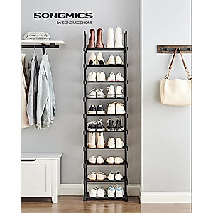 SONGMICS Shoe Rack, 10 Tier Shoe Organizer, Metal Shoe Storage Shelf for 20 Pairs of Shoes, Easy to Assemble, Entryway, Black ULSA25BK