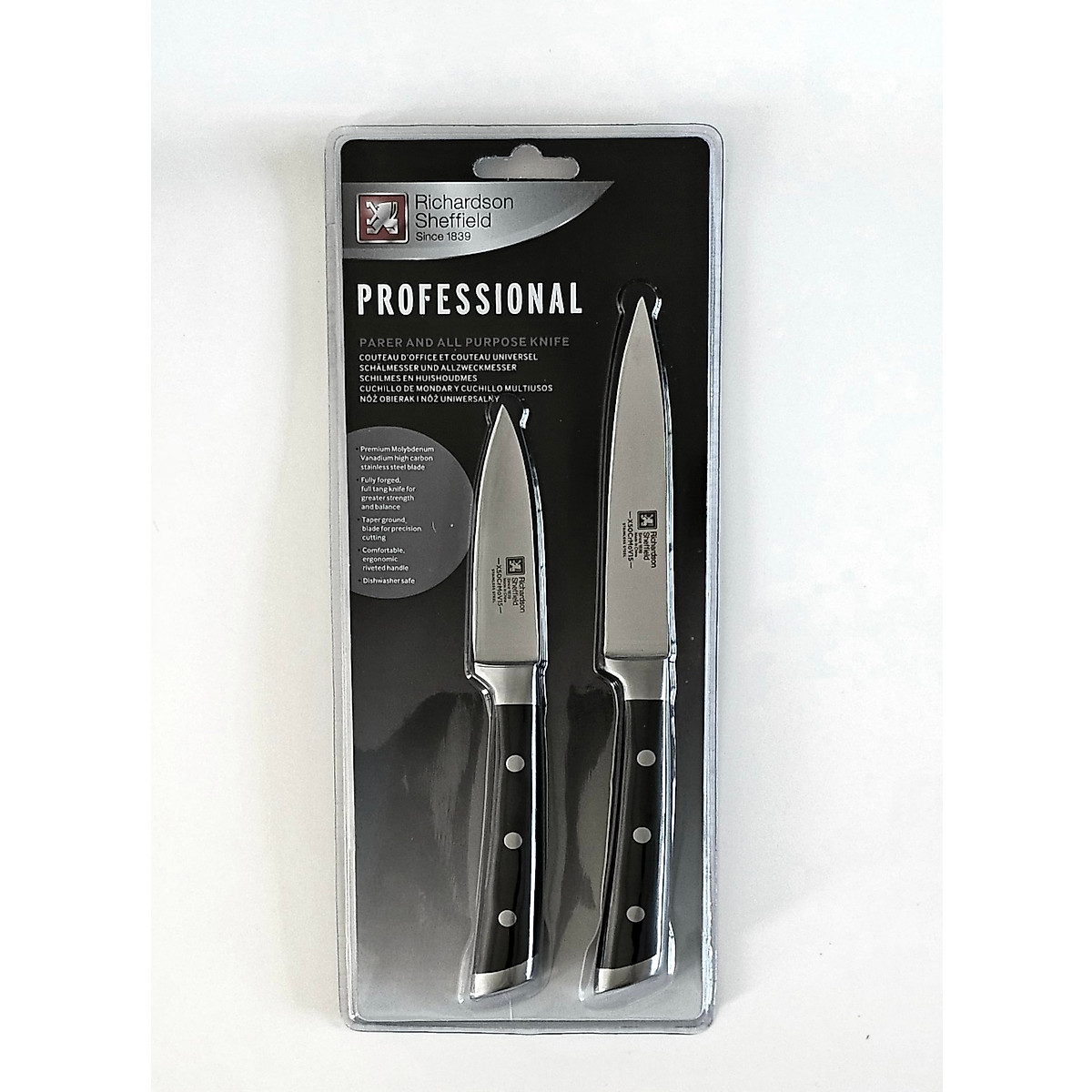 Richardson Sheffield Vulcano Stainless Steel Professional Paring Knife 3.5"" and All Purpose Knife 4.5"", Small, Black, R075X2P580K69