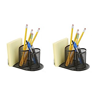 Mind Reader DCUPORG2-BLK 2 Pc Mesh Cup, Pen, Pencil, Paperclip, Office Supplies Storage Organizer, Black