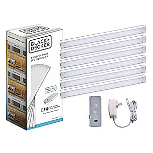 BLACK+DECKER Works with Alexa Smart Under Cabinet Lighting Kit, Adjustable LEDs, (6) 9" Bars, White,A Certified for Humans Device