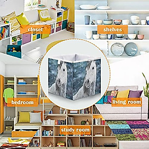 RunningBear White Horse Storage Basket Storage Bin Square Collapsible Storage Cubes Cloth Baskets Containers Organizer for Rooms Playroom Shelves