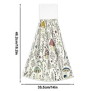 Kigai Mushroom Hanging Kitchen Hand Towels Set of 2, Absorbent Soft Dish Towel with Loop Coral Fleece Dish Cloth Tie Towels for Bathroom Kitchen Home Decor
