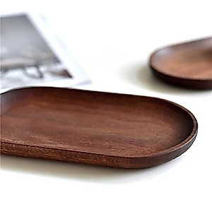Mini Serving Tray for Jewellery Key Coin Set of 2, Oval Ebony Wood Natural Dessert Cup Tray, Small Wooden Cheese Plate, Tableware Decorative Tray (2)