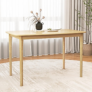 Giantex Rectangular Dining Table, Mid Century Modern Kitchen Table, Vintage Coffee Table W/Tabletop & Solid Wood Legs, Wood Farmhouse Table (Natural)