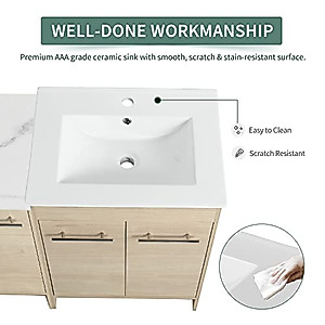 Goujxcy 60 Inch Bathroom Vanity Sink Combo with Side Cabinet, Freestanding Bathroom Vanity Cabinet Plywood Bath Vanity Cabinet with Double 24" Bathroom Vanity and a 12" Ceramic Countertop Side Cabinet
