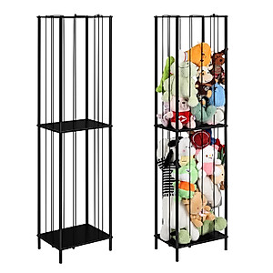 OYEAL Stuffed Animal Storage Zoo 64'' Kids Toy Ball Storage Organizer Metal Plushies Toy Storage Holder with Elastic Rope and Shelf for Playroom Birthday Gift for Bedroom Nursery, Black