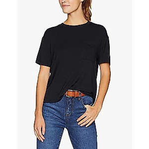 Amazon Essentials Women's Jersey Relaxed-Fit Short-Sleeve Crewneck Pocket T-Shirt (Previously Daily Ritual), Black, X-Large