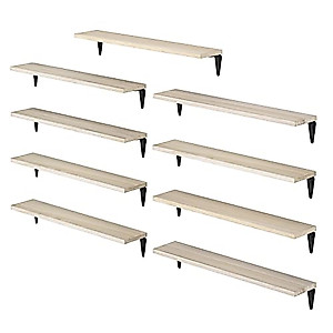 Wallniture Arras 24" Floating Shelves for Wall Storage, Wall Bookshelf Living Room Decor, Wall Shelves for Bedroom & Office, Kitchen Wall Shelf Set of 9, Natural, Wood