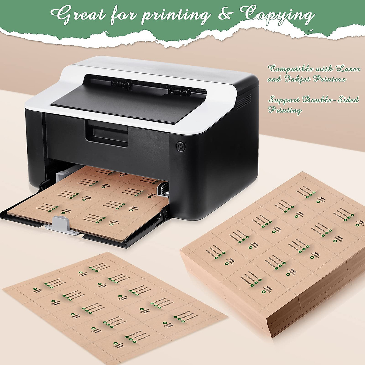 Fainne 2000 Pieces Blank Printable Business Cards Mini Note Index Perforated Card Stock Compatible with Laser and Inkjet Printer Double Sided Printing Paper 10 Cards/Sheet (Brown)