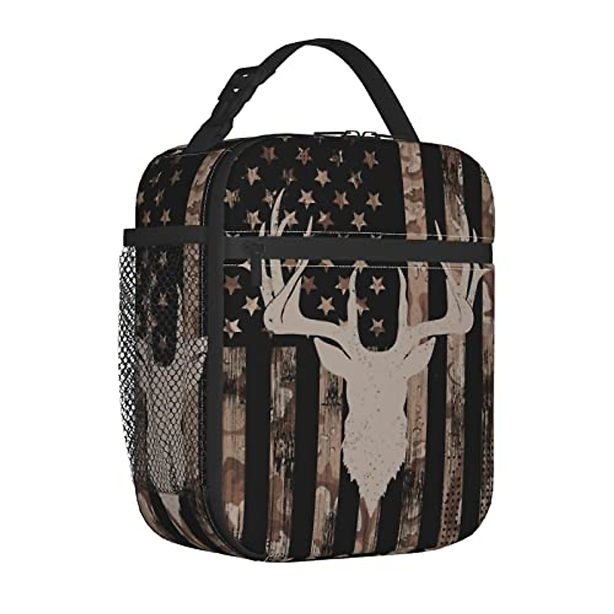 Camo Hunting Lunch Box Insulated Reusable Deer American Flag Lunch Bag Cooler Bag For Women Men Work Picnic Hiking