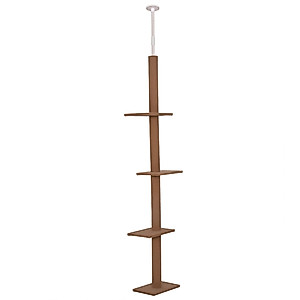 PawHut Floor-to-Ceiling Cat Tree Cat Climbing Tower with Sisal-Covered Scratching Posts Natural Cat Tree Activity Center for Kittens Cat Tower Furniture, Brown