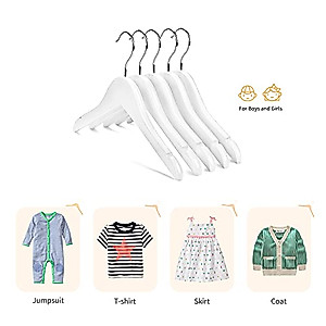 Nature Smile Kids Baby Children Toddler Wooden Shirt Coat Hangers with Notches and Anti-Rust Chrome Hook Pack of 10 (White)