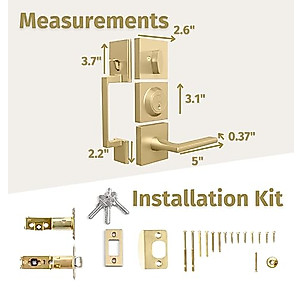 Mega Handles Gold Entry Door Handleset - Single Cylinder Handleset with Lever for Entrance and Front Doors - Modern Door Handles with Design for Left and Right-Handed Doors - Straight Handle