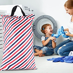 Viyuse Large Hanging Wet Dry Cloth Diaper Bag with Double Zippered Pockets,2 Pack(27 X 16 inch) Waterproof Wet Pail Bag for Beach Pool Gym Wet Dirty Clothes,big Wet bag Stars,Stripes