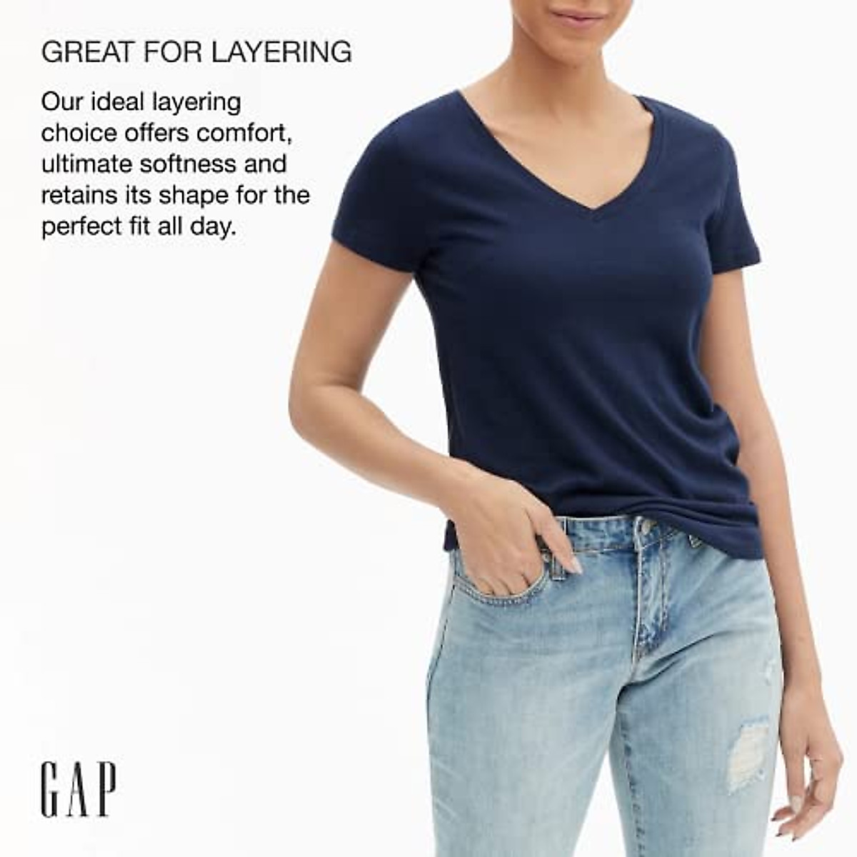 GAP Womens Favorite V-Neck Tee T-Shirt, True Black, Large Tall US