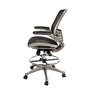 Flash Furniture Mid-Back Transparent Black Mesh Drafting Chair with Graphite Silver Frame and Flip-Up Arms