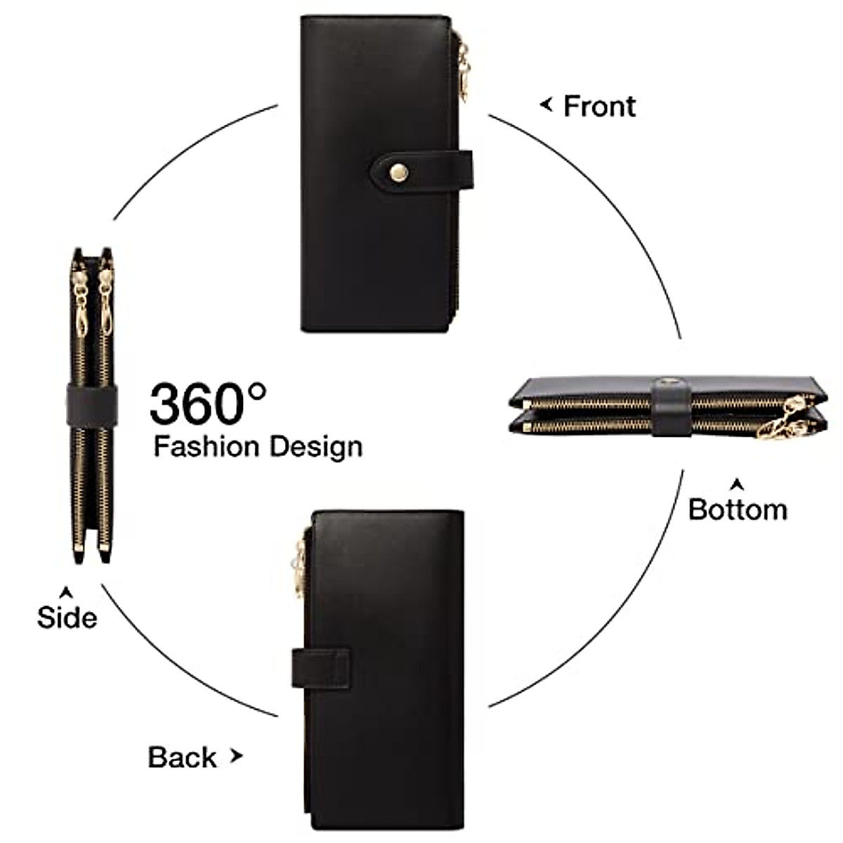 LAORENTOU Cowh Leather Wallet for Women RFID Blocking Wallet Clutch Purses Small Wallets Credit Card Holder Phone Wallet